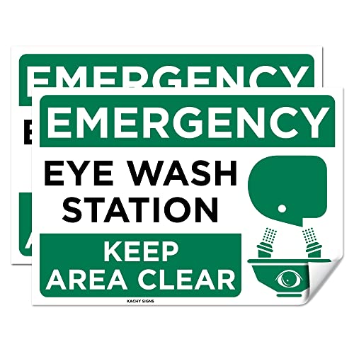 (Set of 2) Emergency Eye Wash Station Sign - 10" x 7" - Durable Self A ...